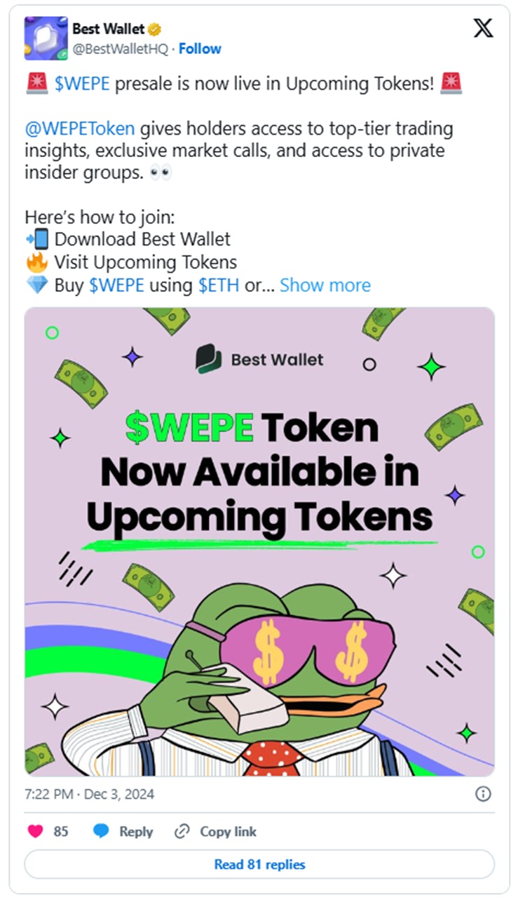 WEPE代幣預售突破40萬美元 $WEPE會是12月最強PEPE項目？ | 區塊鏈 | 鉅亨號 | Anue鉅亨