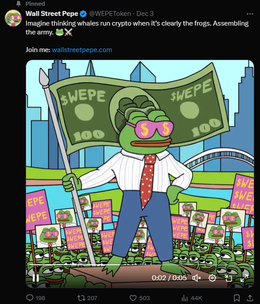 Wall Street Pepe一周內籌集420萬美元 銷售火爆 價格上漲在即 | 區塊鏈 | 鉅亨號 | Anue鉅亨